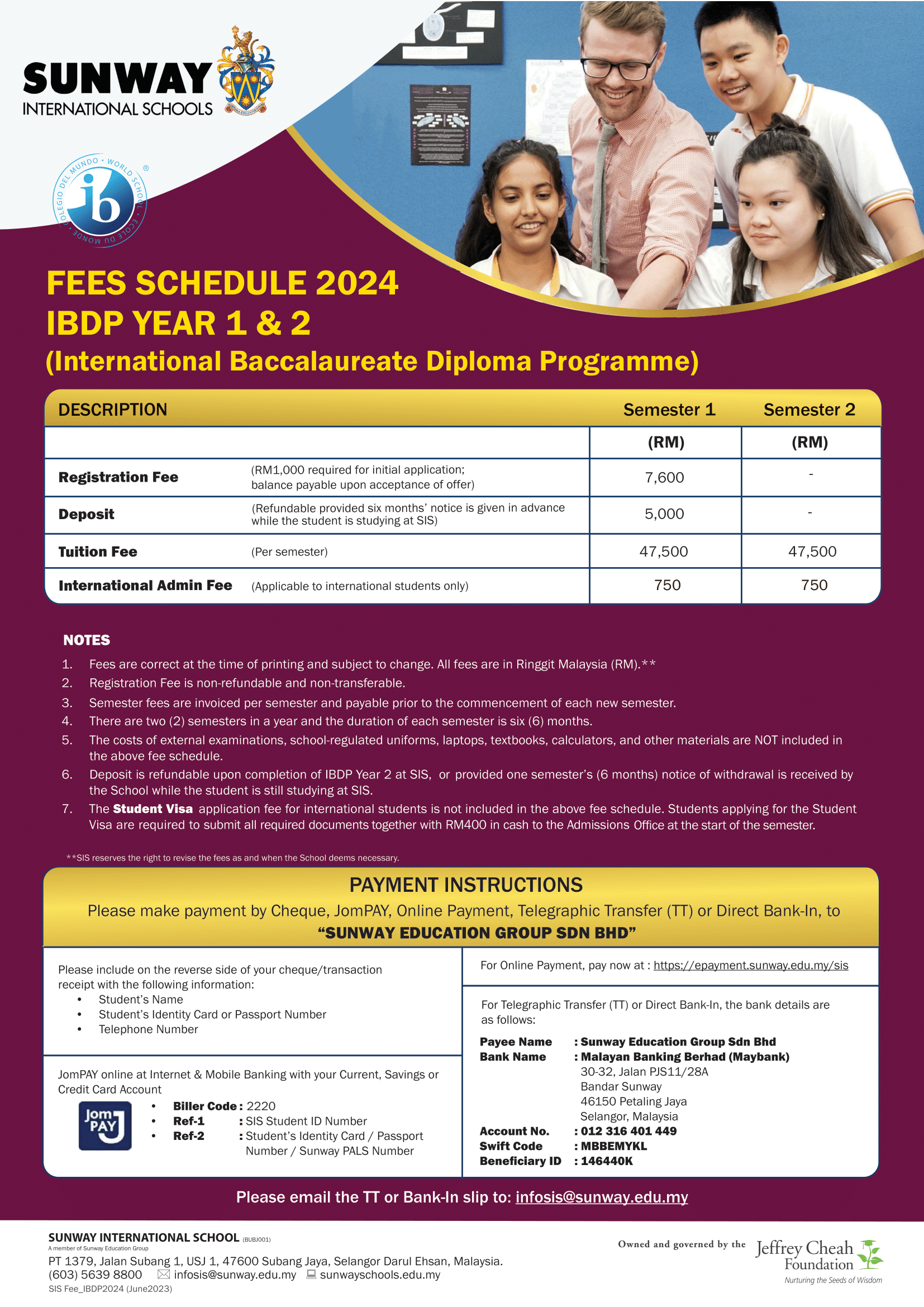 SISKL Fee Schedules for 2024 | Sunway International Schools